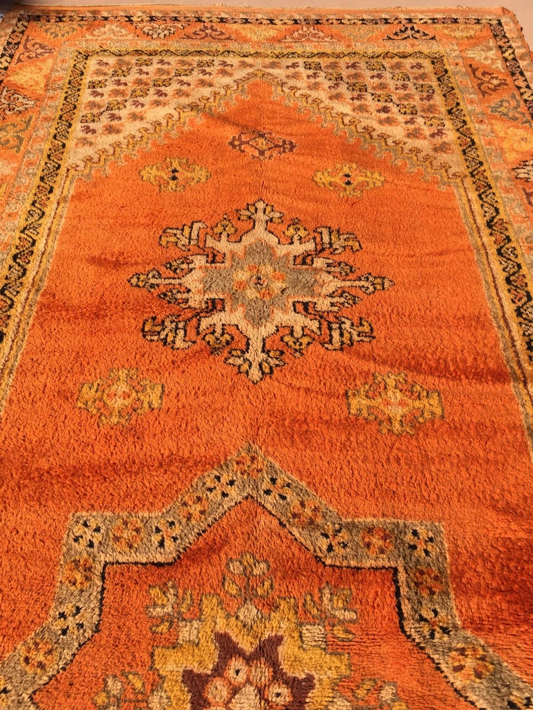 Moroccan Vintage Orange Color Tribal African Pile Rug For Sale at 1stdibs