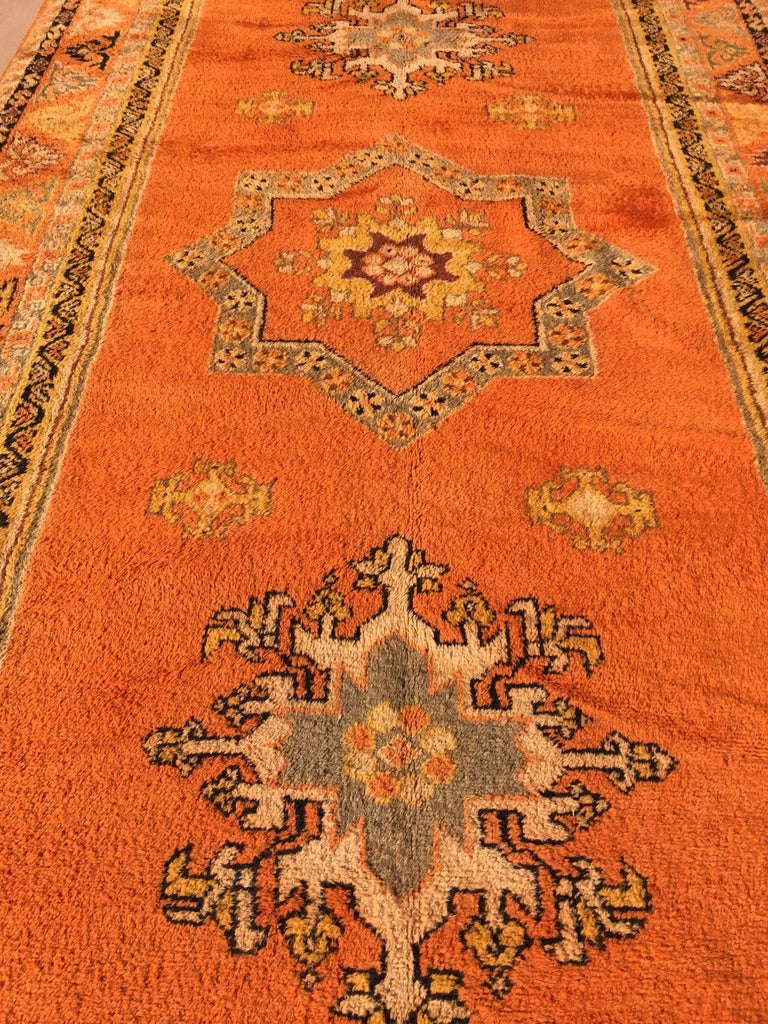 Moroccan Vintage Orange Color Tribal African Pile Rug For Sale at 1stDibs