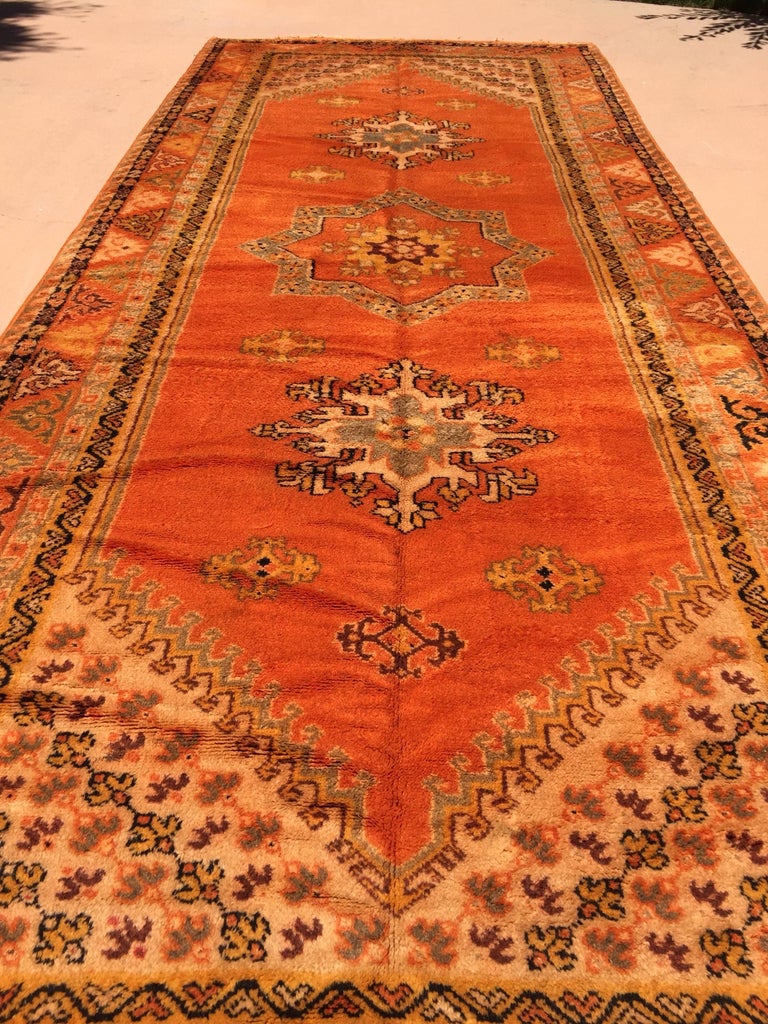 Moroccan Vintage Orange Color Tribal African Pile Rug For Sale at 1stdibs