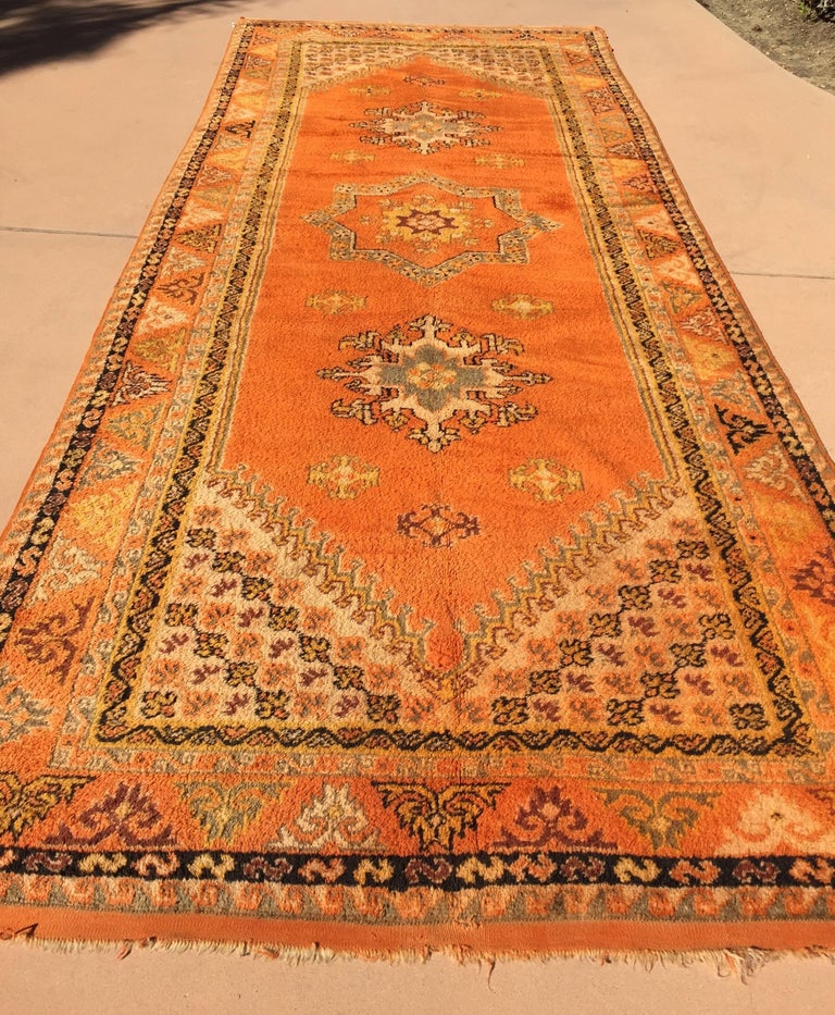Moroccan Vintage Orange Color Tribal African Pile Rug For Sale at 1stdibs