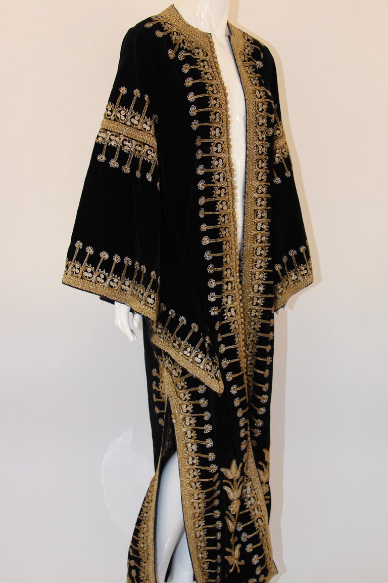 Moroccan Vintage Velvet Kaftan Black and Gold Caftan 1960's at 1stDibs