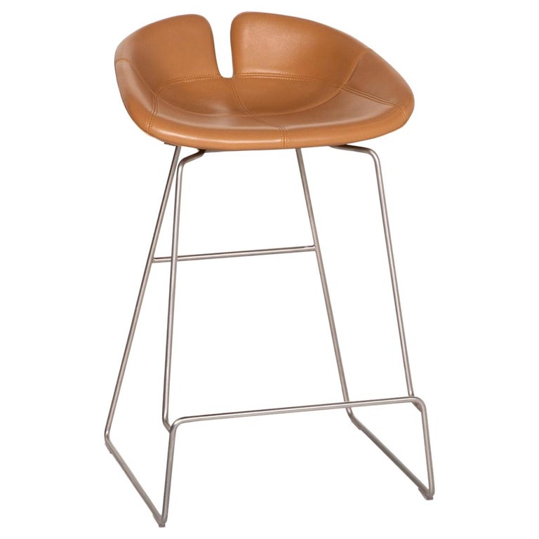 Moroso Fjord Leather Bar Stool Cognac Brown Chair Stool at 1stDibs
