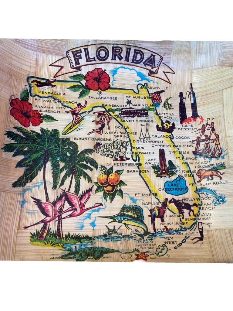 Morphew Abode 1970S Americana Straw Florida Map Serving Bowl For Sale ...