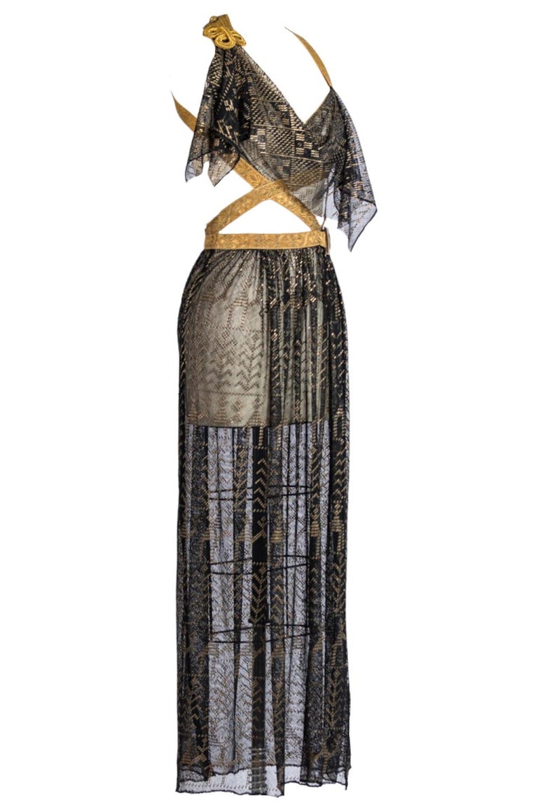 MORPHEW ATELIER Black and Gold Cotton Net Antique Egyptian Assuit Gown ...