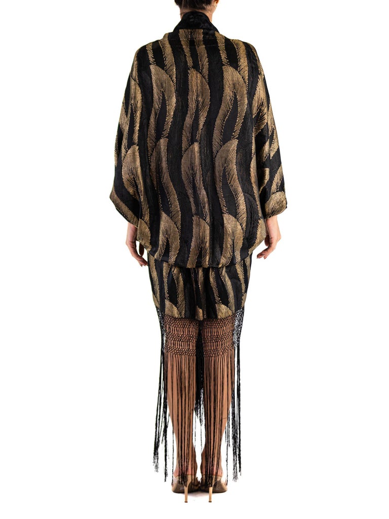 MORPHEW ATELIER Black and Gold Metallic Silk Lamé Cocoon With Fringe ...
