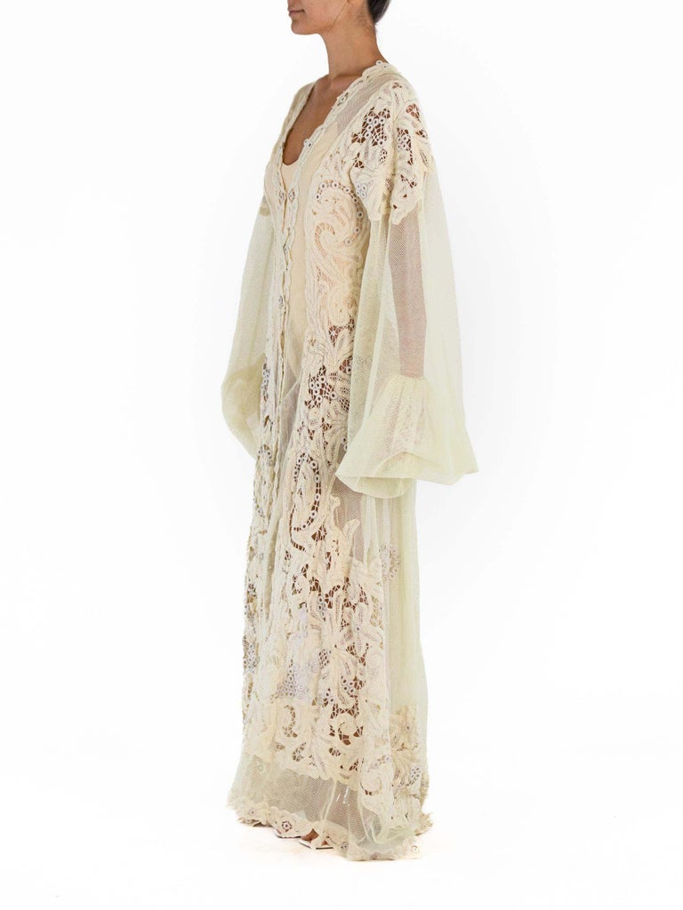 MORPHEW ATELIER Cream Cotton Net and Handmade Victorian Tape Lace Gown ...