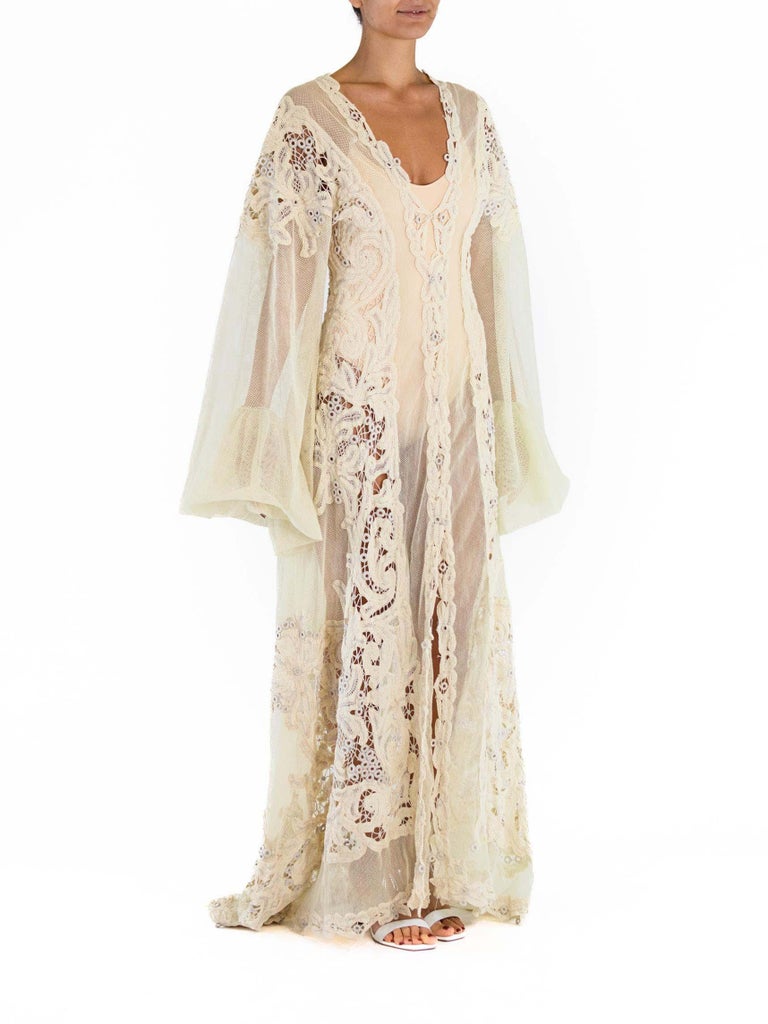 MORPHEW ATELIER Cream Cotton Net and Handmade Victorian Tape Lace Gown ...