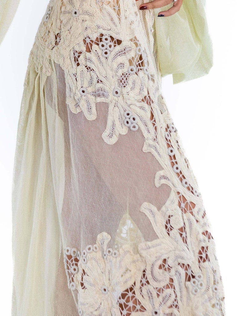 MORPHEW ATELIER Cream Cotton Net and Handmade Victorian Tape Lace Gown ...