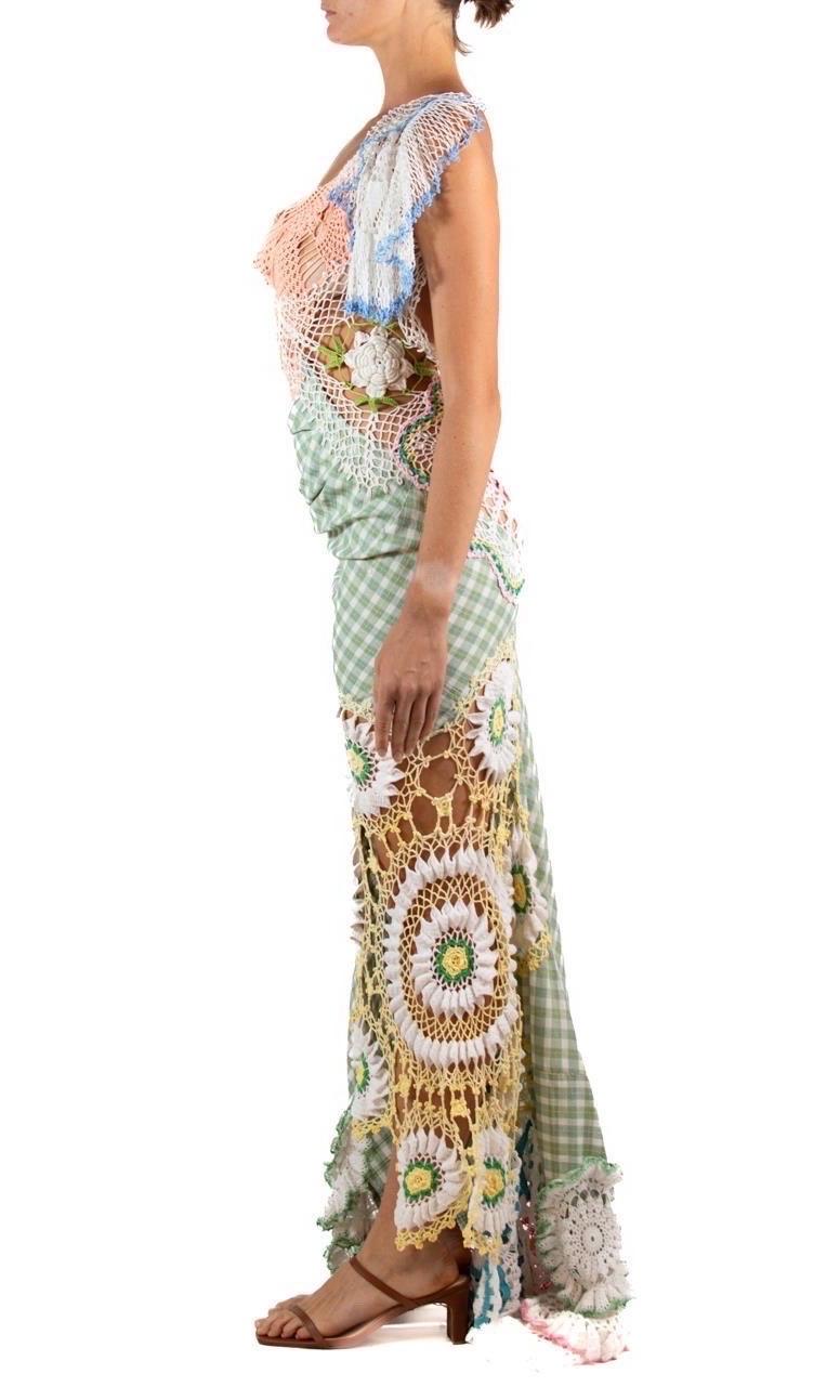 Morphew Atelier Mint Green Bias Cut Cotton Gingham and Crochet Lace ...