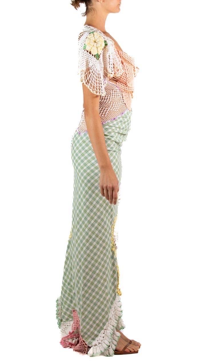 Morphew Atelier Mint Green Bias Cut Cotton Gingham and Crochet Lace ...