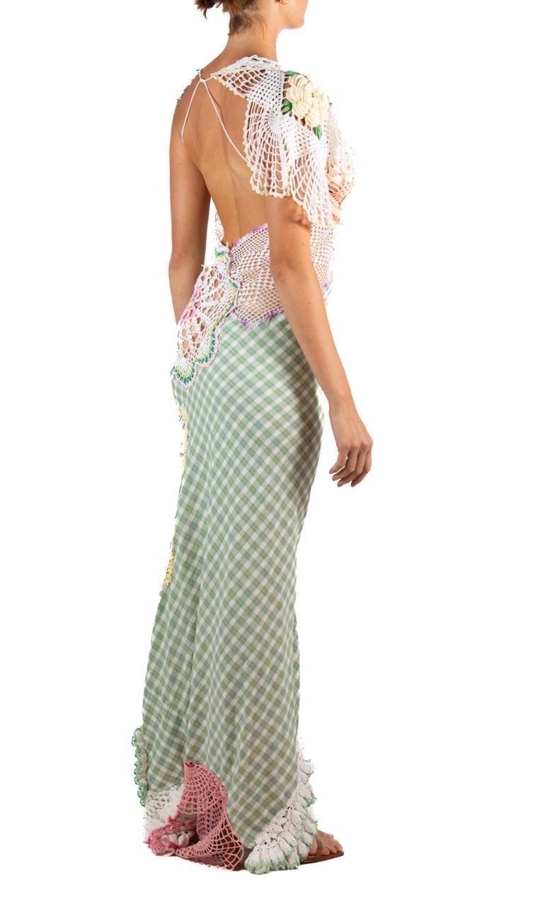 Morphew Atelier Mint Green Bias Cut Cotton Gingham and Crochet Lace ...