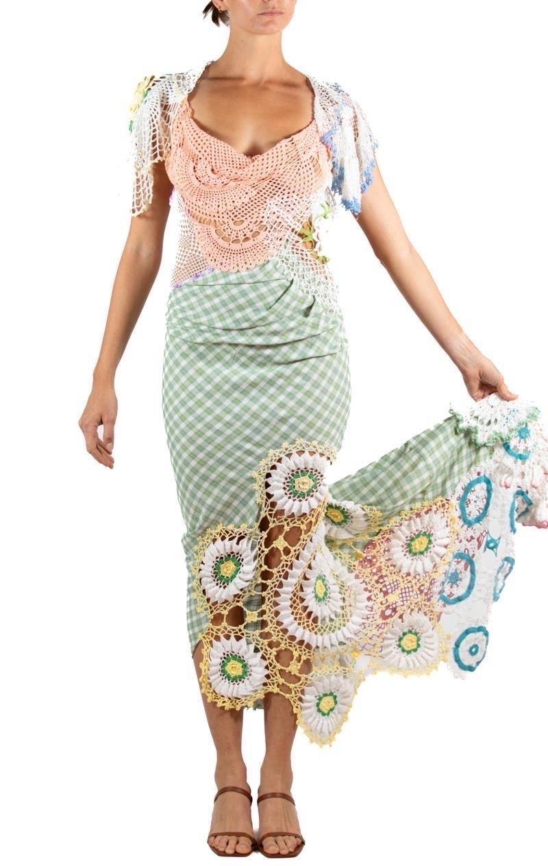 Morphew Atelier Mint Green Bias Cut Cotton Gingham and Crochet Lace ...
