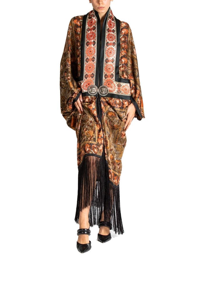 MORPHEW ATELIER Orange and Black Silk Hand Embroidered Floral Piano ...