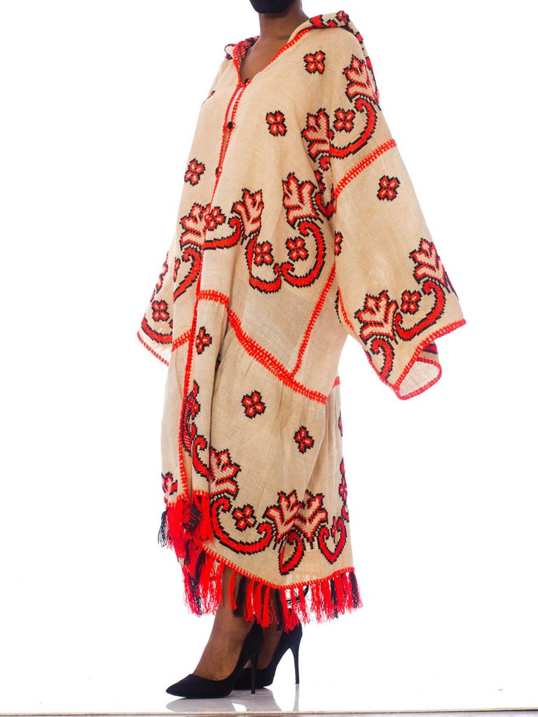 Morphew Collection Beige Cotton and Neon Coral Hand Embroidered ...
