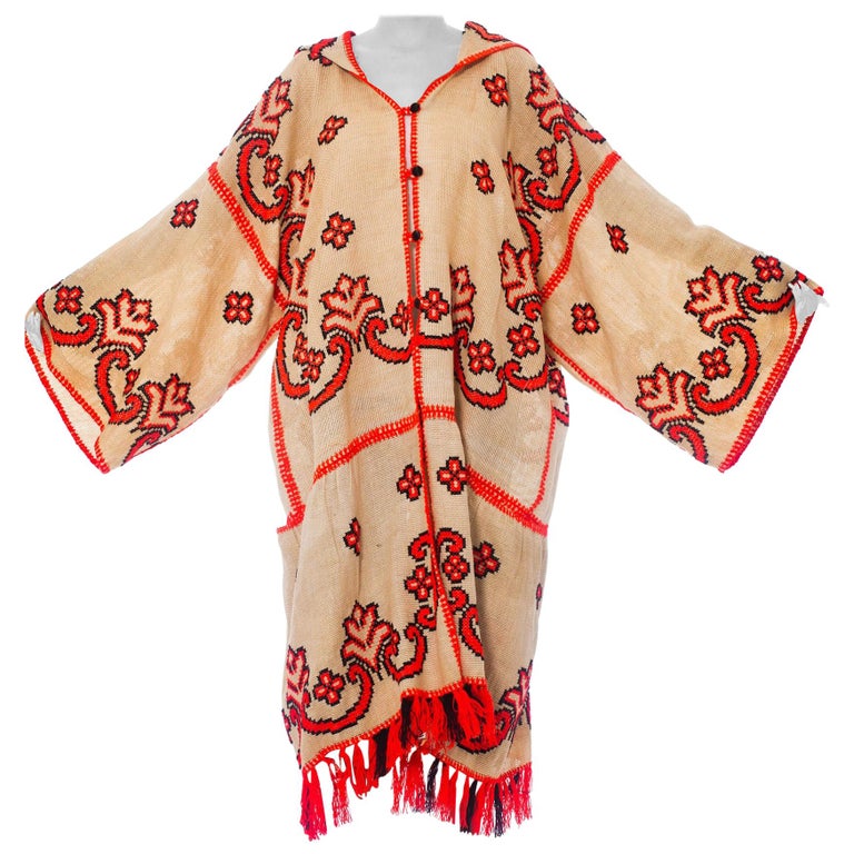 Morphew Collection Beige Cotton and Neon Coral Hand Embroidered ...