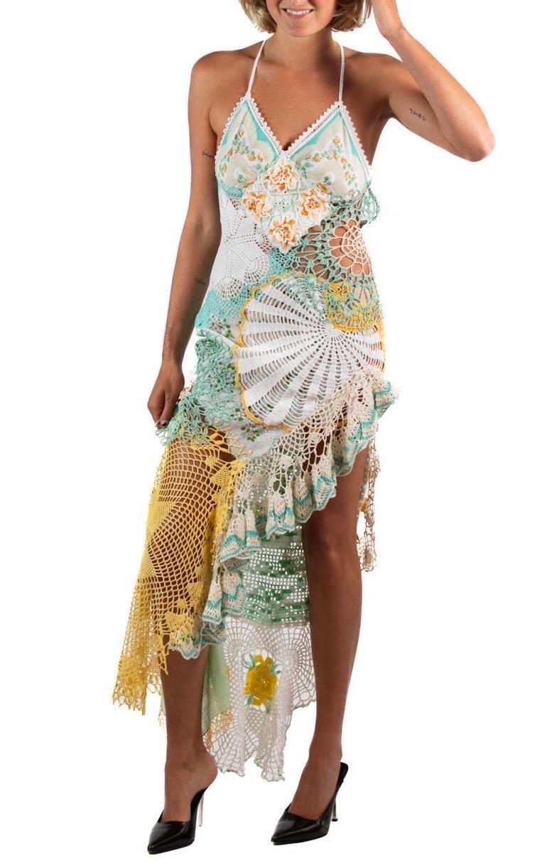 MORPHEW COLLECTION Blue and White Yellow Crochet Maxi Dress For Sale at ...