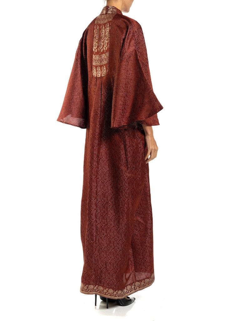 MORPHEW COLLECTION Burgundy Floral Silk Checkered Kaftan Made From ...