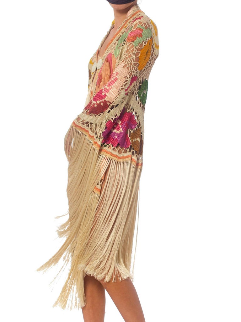 MORPHEW COLLECTION Cream and Pastels Silk Fringe Cocoon Made From An ...