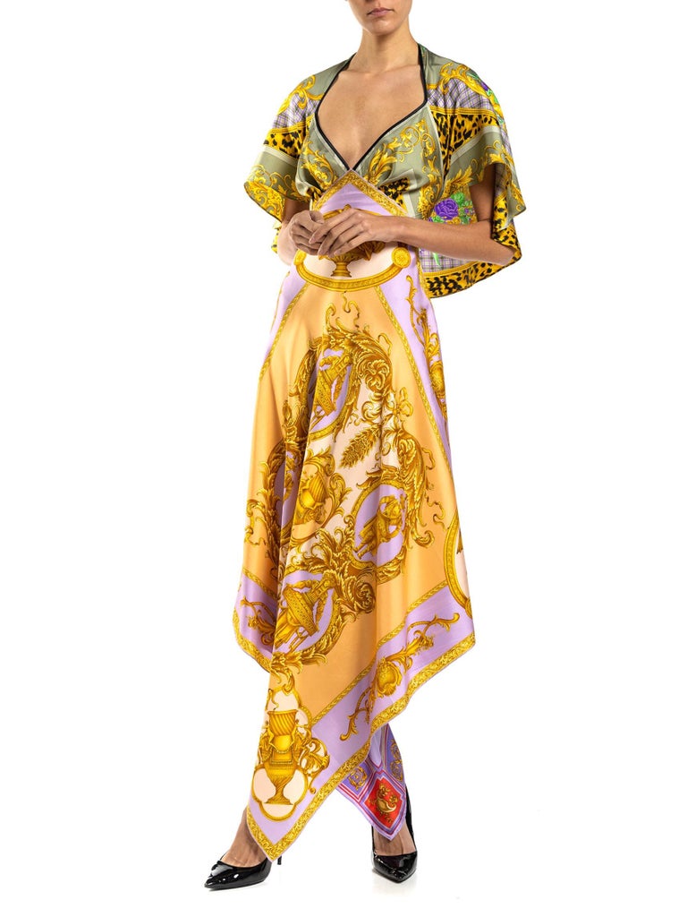 MORPHEW COLLECTION Purple and Pink Status Print Silk VERSACE 3-Scarf ...