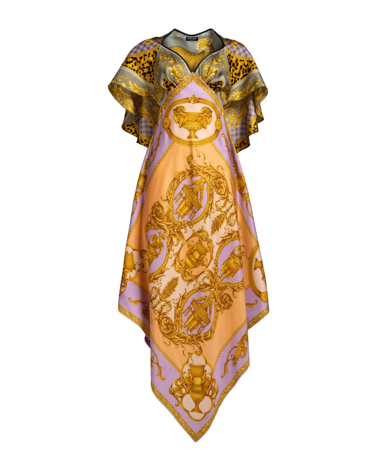MORPHEW COLLECTION Purple and Pink Status Print Silk VERSACE 3-Scarf ...
