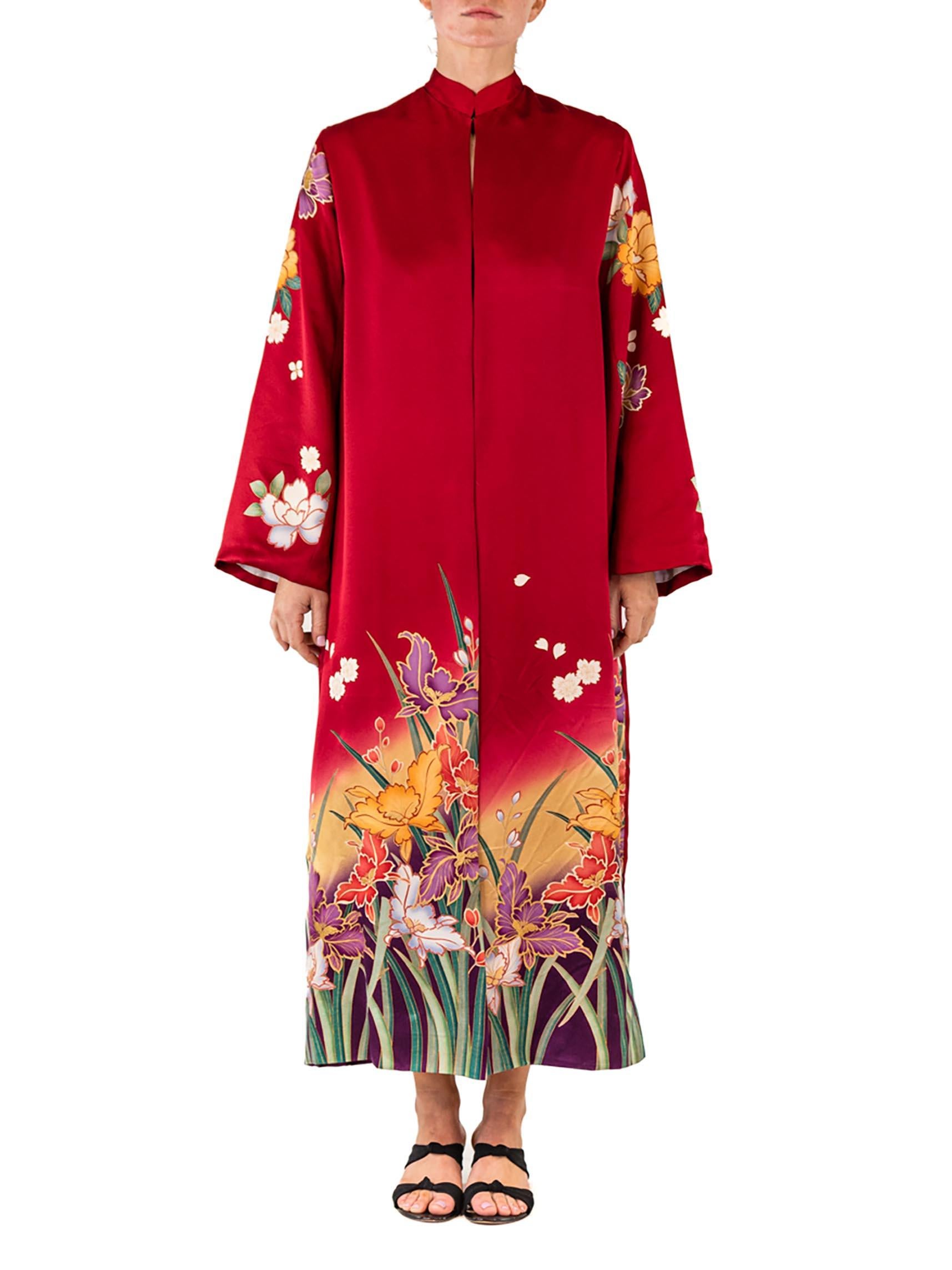 MORPHEW COLLECTION Red Floral Japanese Kimono Silk Duster For Sale at ...