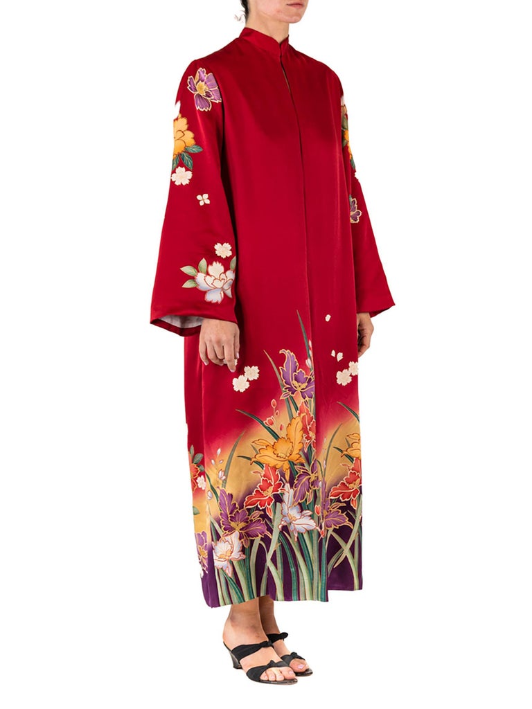 MORPHEW COLLECTION Red Floral Japanese Kimono Silk Duster For Sale at ...