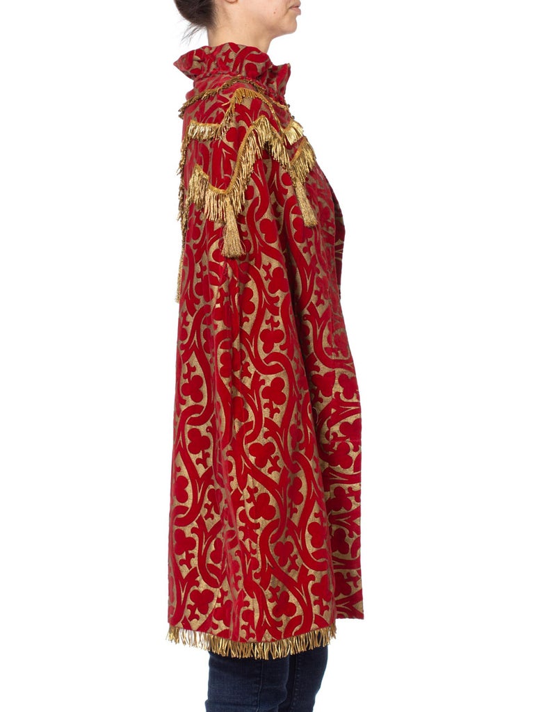 MORPHEW COLLECTION Red Metallic Printed Velvet Silk Lined Cape With ...