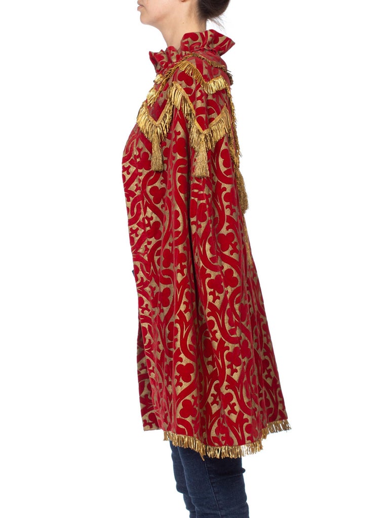 MORPHEW COLLECTION Red Metallic Printed Velvet Silk Lined Cape With ...