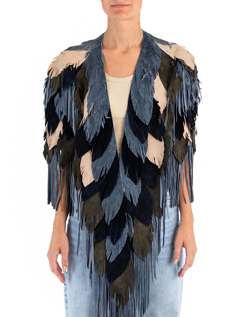 MORPHEW COLLECTION Suede Fringe Feather Leather Long Cape For Sale at ...