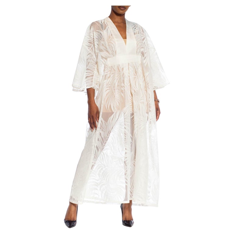 MORPHEW COLLECTION White Poly/Nylon Tropical Foliage Lace Kaftan For ...