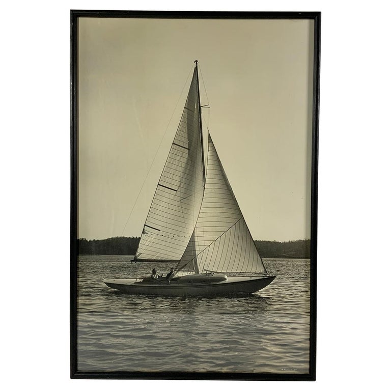 Morris Rosenfeld Black and White Photograph of a Marconi-Rigged Sloop ...