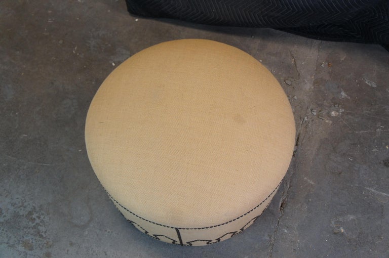 Morrocan Style Round Modern Burlap Nailhead Ottoman Foot Rest Stool ...