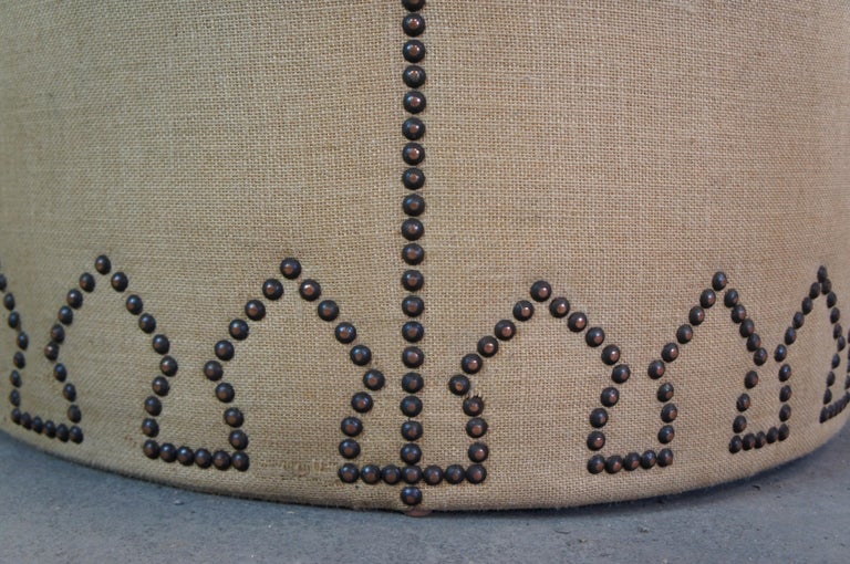 Morrocan Style Round Modern Burlap Nailhead Ottoman Foot Rest Stool ...