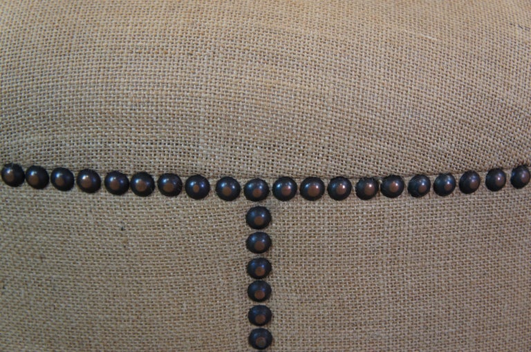 Morrocan Style Round Modern Burlap Nailhead Ottoman Foot Rest Stool ...