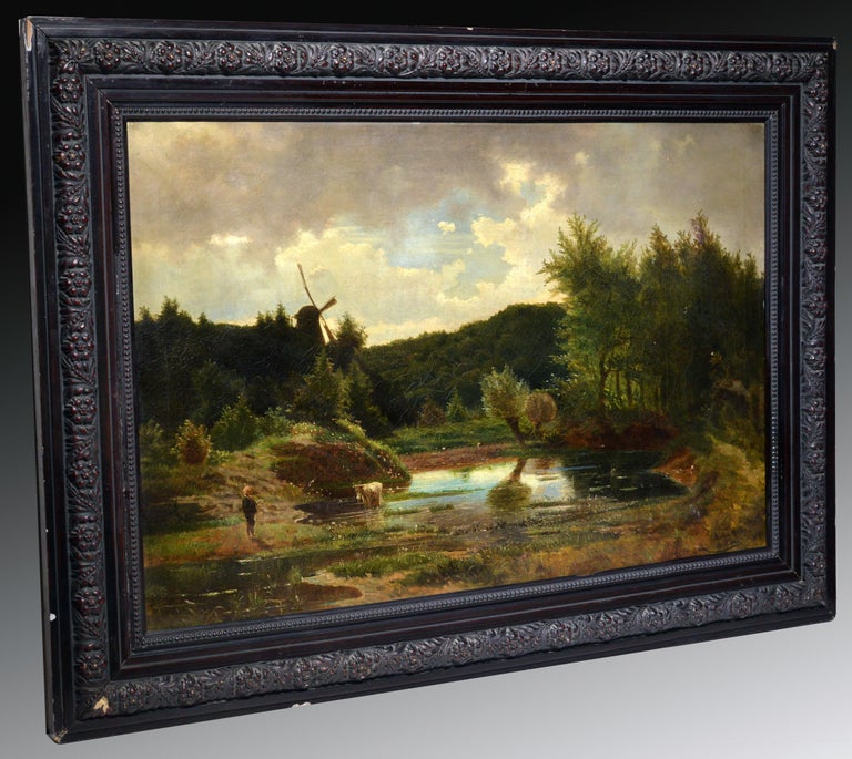 Norwegian landscape Windmill and shepherd boy Collaboration two famous artists For Sale at 1stDibs