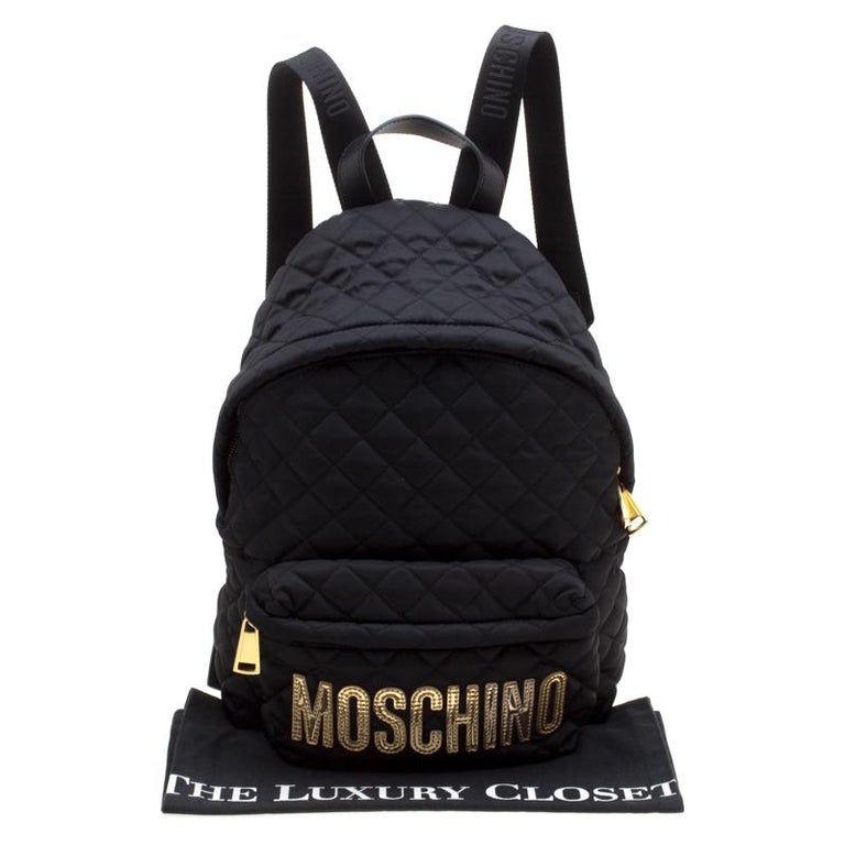 Moschino Black Quilted Nylon Large Logo Backpack For Sale at 1stDibs