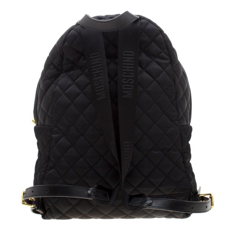 Moschino Black Quilted Nylon Large Logo Backpack For Sale at 1stDibs