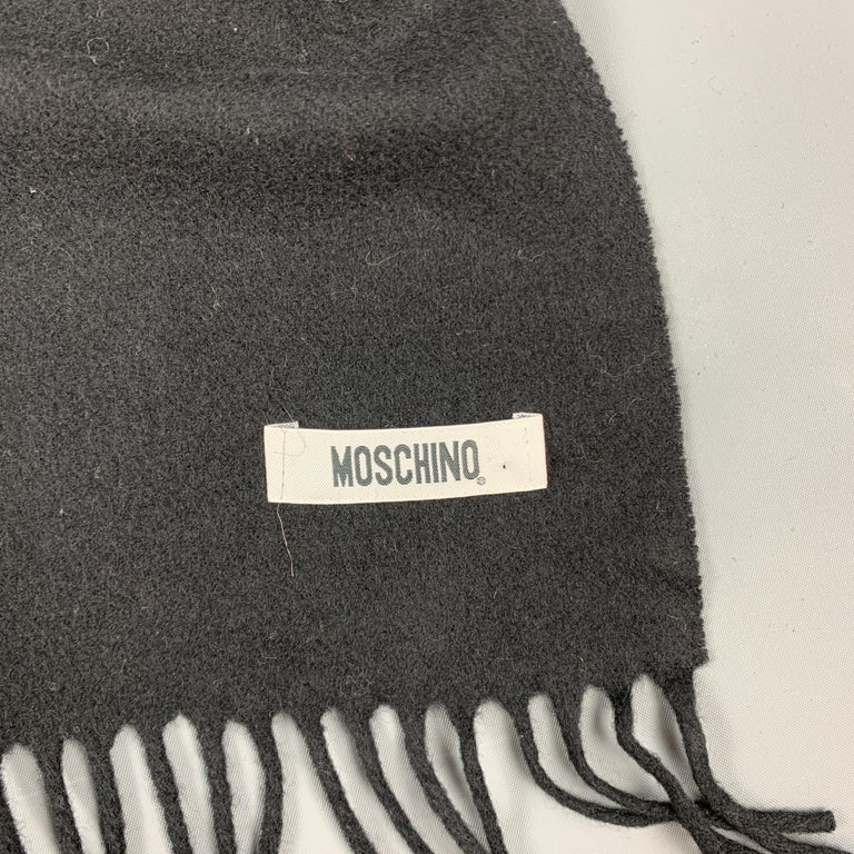 MOSCHINO Black Wool Yellow EMbroidered Crown Logo Fringe Scarf at ...