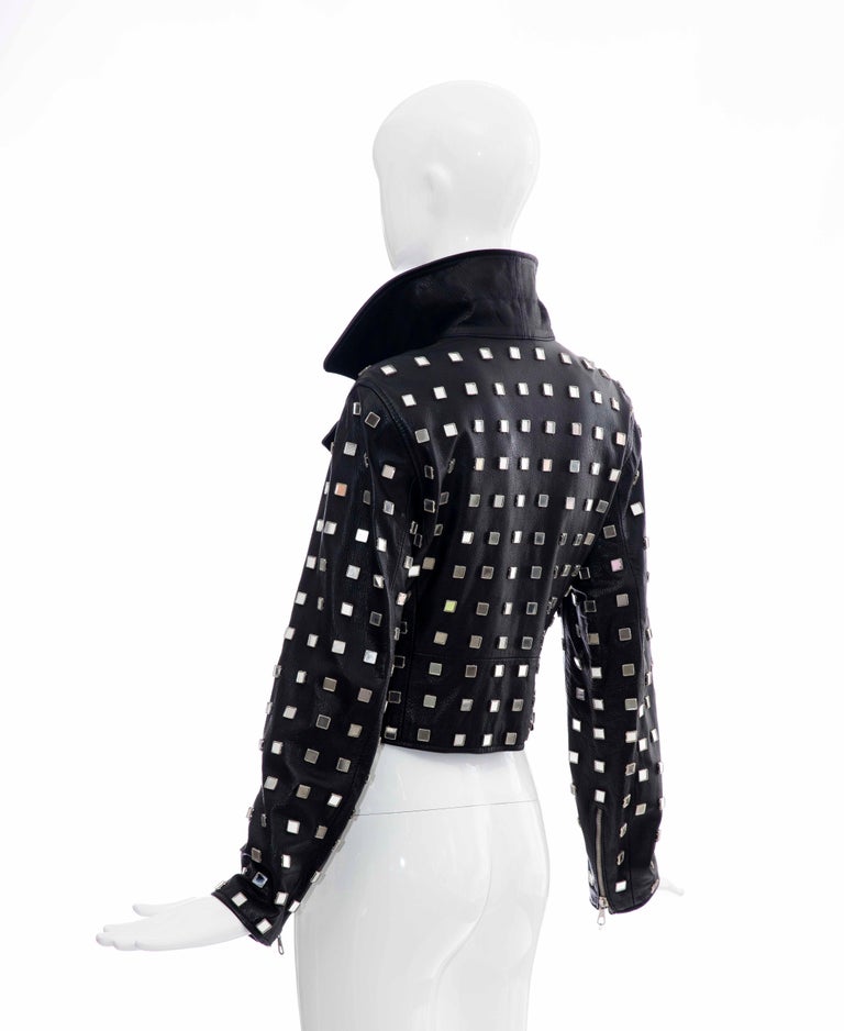 Moschino Black Zip Front Leather Jacket Appliquéd Square Mirrors, Circa ...