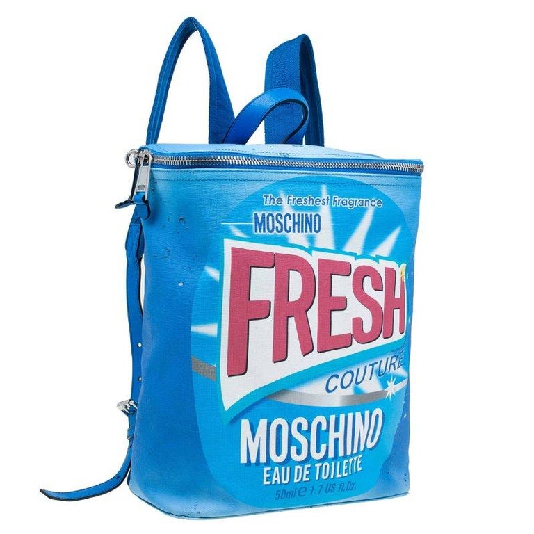 Moschino Blue PVC Fresh Couture Print Backpack For Sale at 1stDibs