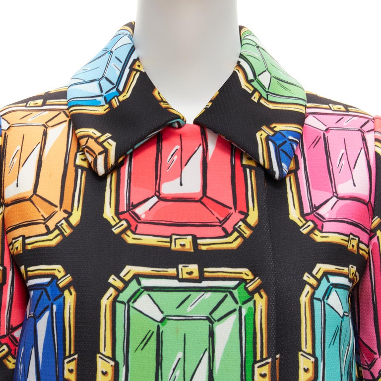 MOSCHINO BOUTIQUE colorful jewel print longline collared coat jacket ...