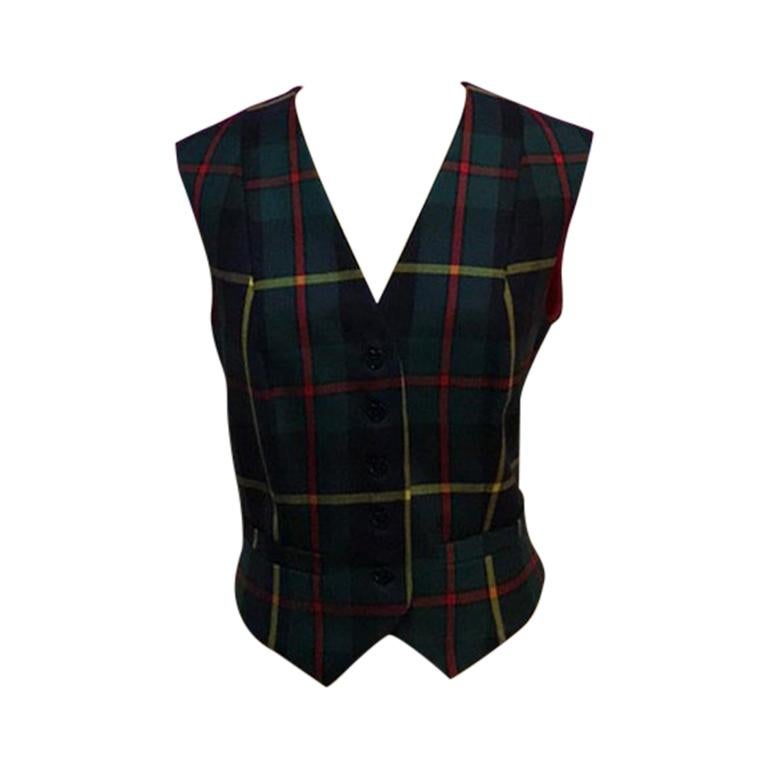 Moschino Cheap and Chic Green Plaid Wool Vest For Sale at 1stDibs