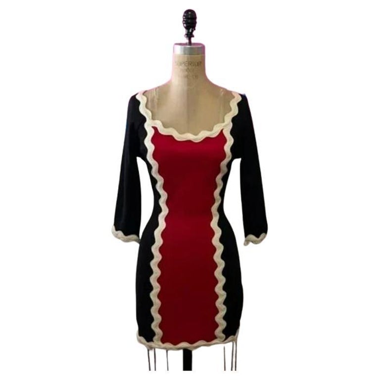 Moschino Cheap Chic Black Red Wool Rick Rack Dress For Sale at 1stDibs