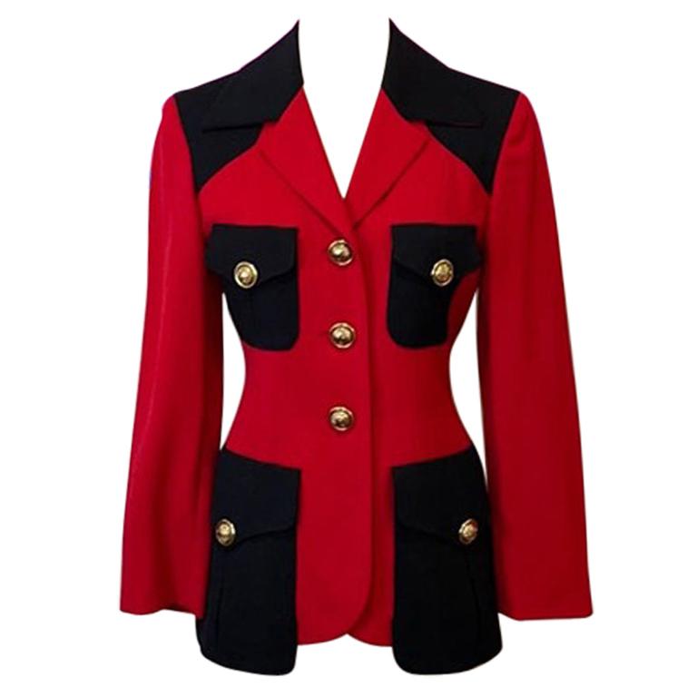 Moschino Cheap Chic Red Wool Military Jacket For Sale at 1stDibs