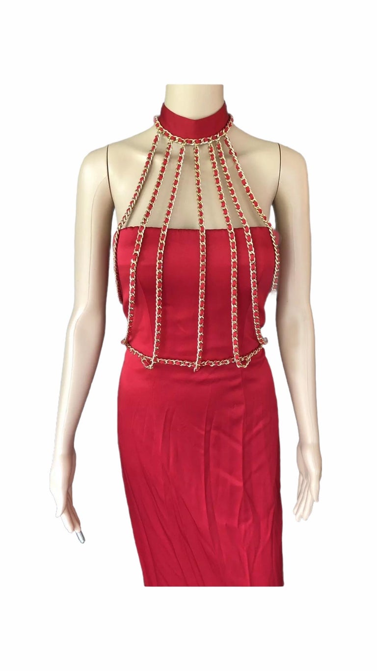 Moschino Couture Chain Harness Embellished Red Evening Dress Gown For ...