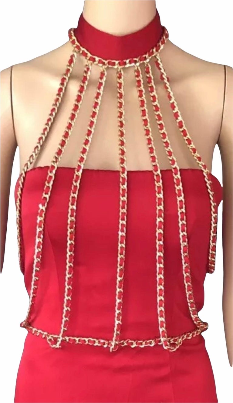 Moschino Couture Chain Harness Embellished Red Evening Dress Gown For ...
