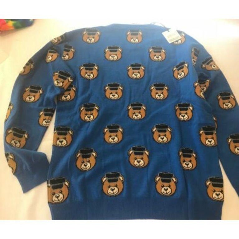 Moschino Couture Jeremy Scott All Over Teddy Bears Policeman Blue Wool ...