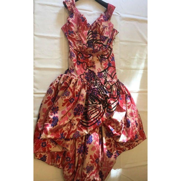 Moschino Couture Jeremy Scott Cartoon Animated Pink Purple Floral Gown ...