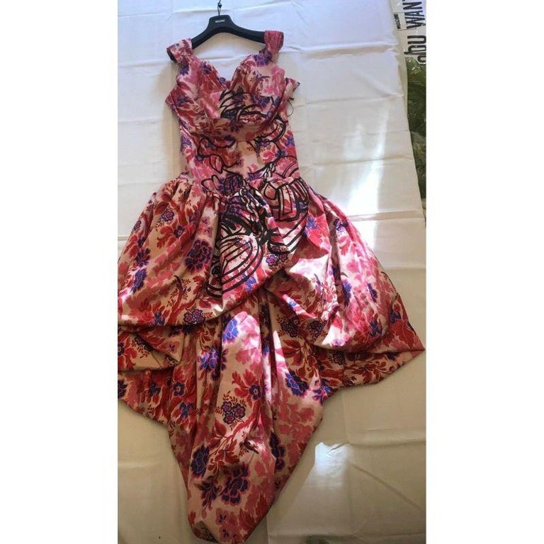Moschino Couture Jeremy Scott Cartoon Animated Pink Purple Floral Gown ...