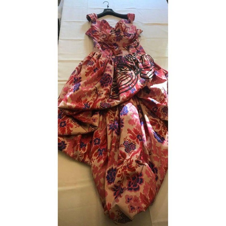Moschino Couture Jeremy Scott Cartoon Animated Pink Purple Floral Gown ...